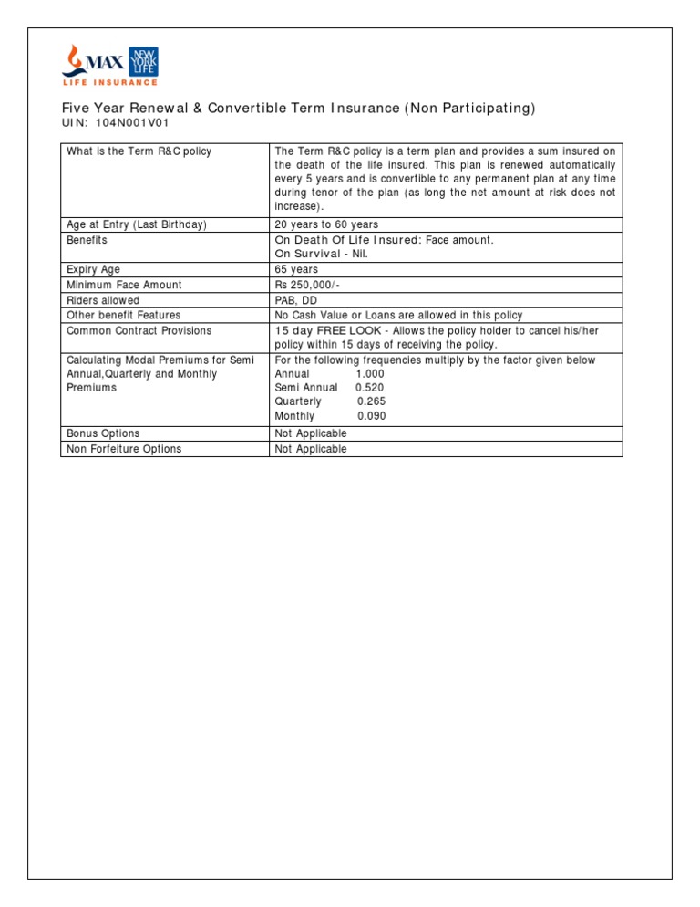 5-Year Convertible Term Insurance Plan | PDF | Law