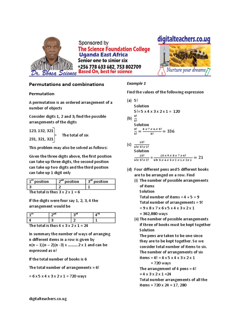 Permutations and Combinations: Permutation | PDF | Numbers | Permutation