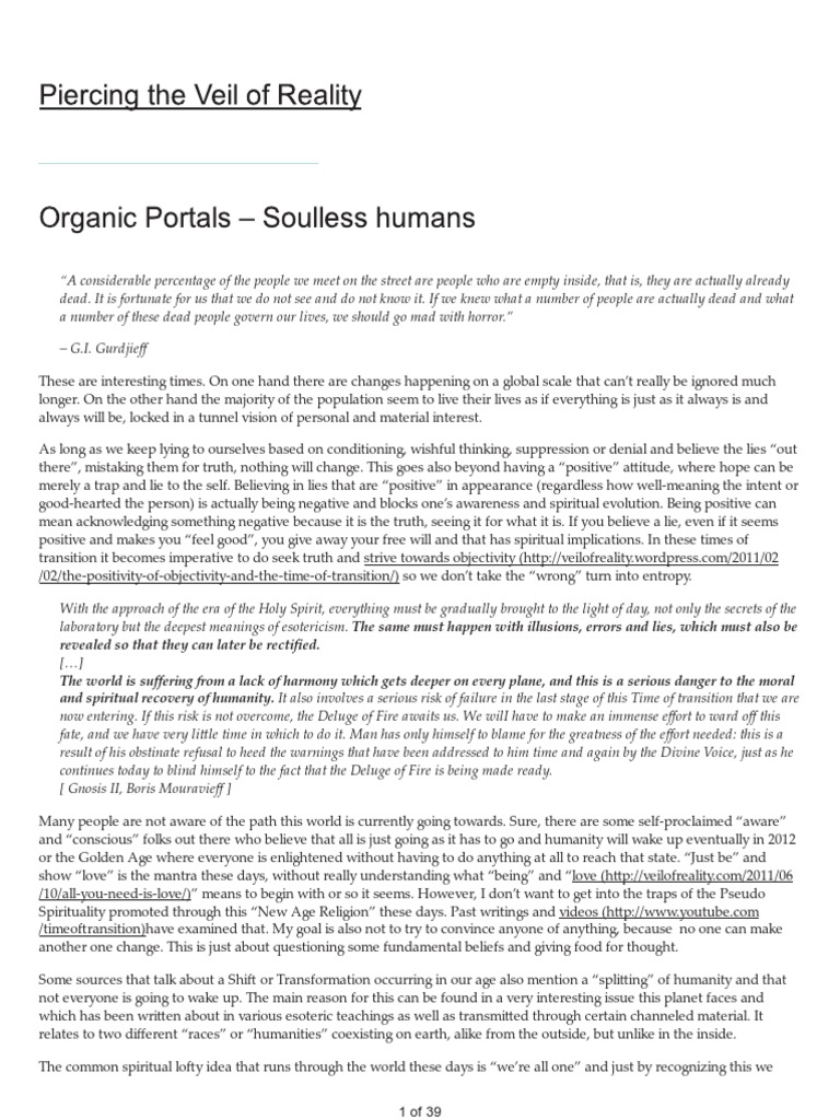 Organic Portals-Souless Humans | PDF | Religious Belief And Doctrine