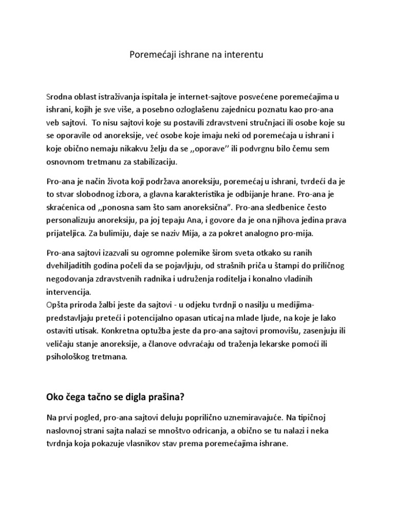 Poremećaji Ishrane Na Interentu | PDF