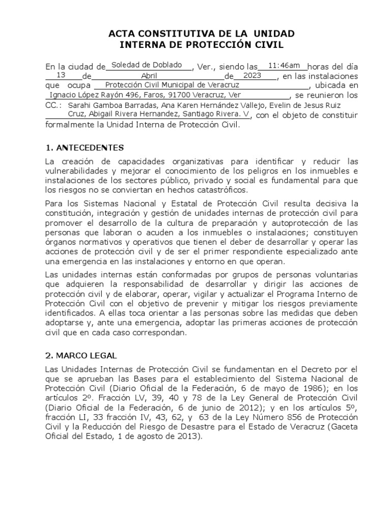 18.protección Civil Acta Constitutiva | PDF | Defensa Civil | Gobierno