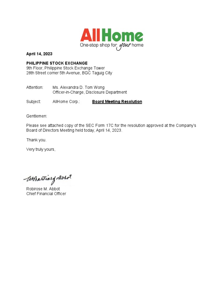 HOME - PSE - SEC Form 17C - Board Resolution - April 14, 2023 | PDF ...