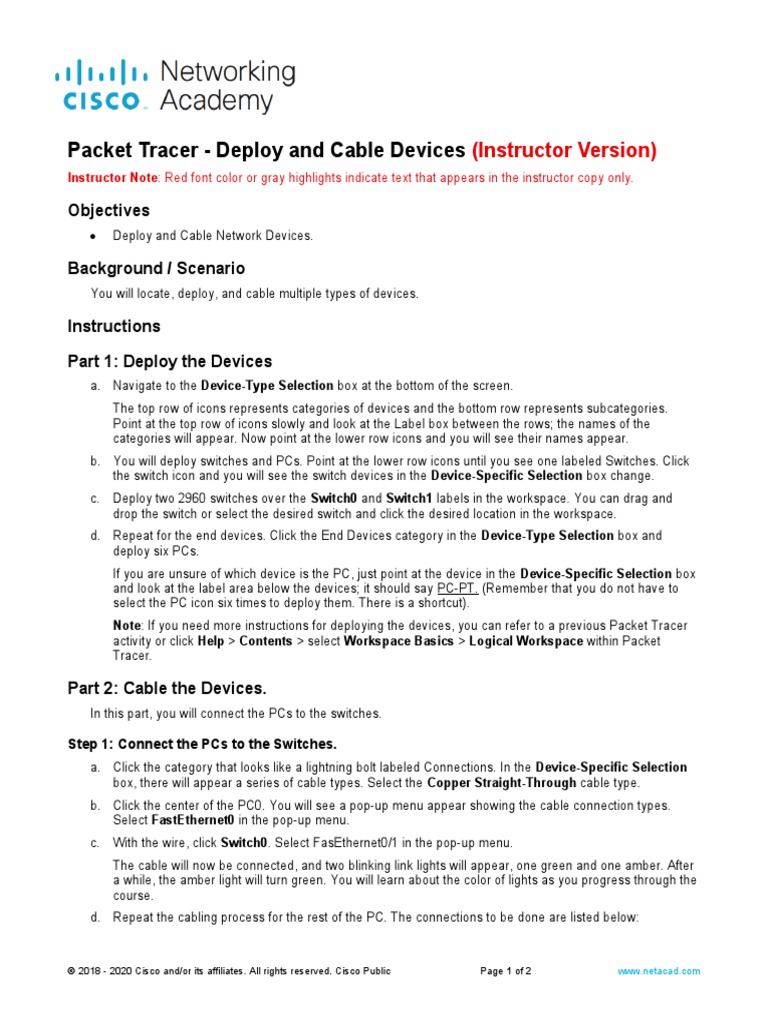 3.3.4 Packet Tracer - Deploy and Cable Devices - ILM | PDF | Icon ...