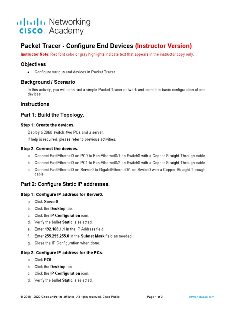 3.4.3 Packet Tracer - Configure End Devices - ILM | PDF | Command Line ...