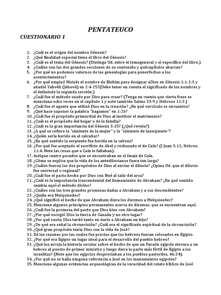 Cuestionarios PENTATEUCO 1 | PDF | Libro del Génesis | Abrahán