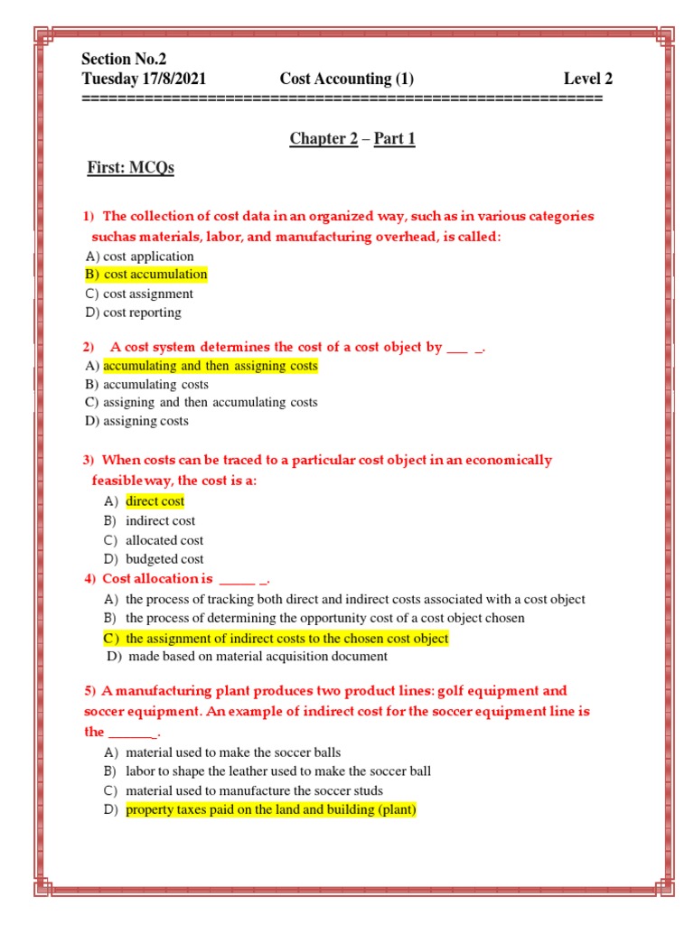 Chapter 2 Part 1 | PDF | Cost | Cost Accounting