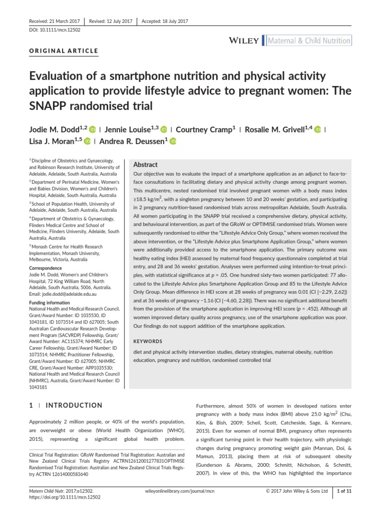 Evaluation of A Smartphone Nutrition and Physical Activity Application To Provide Lifestyle ...