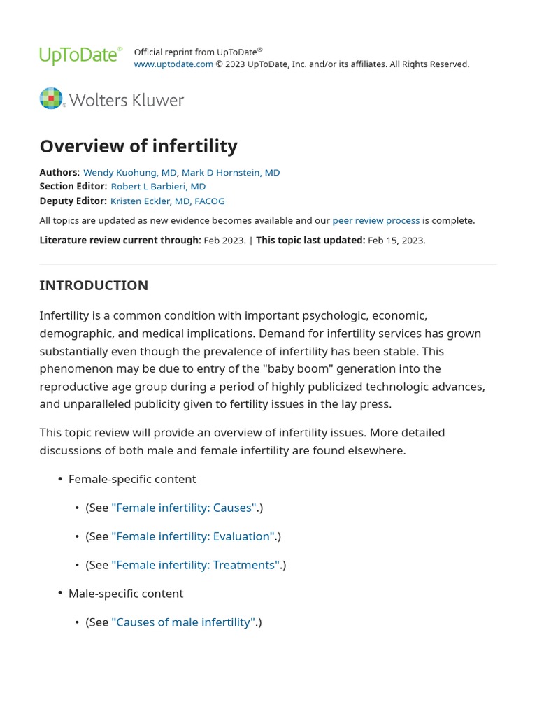 Overview of Infertility - UpToDate | PDF | Infertility | Fertility
