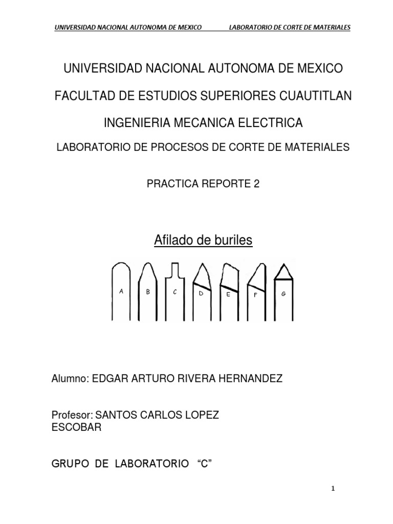 Laboratorio de Procesos de Cortes Tipos de Buriles | PDF | Mecanizado ...