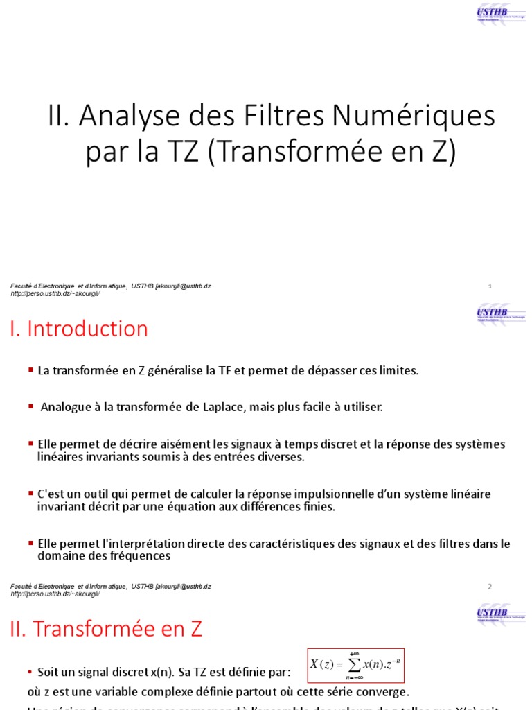 Analyse des Filtres Numériques par TZ | PDF | Filtre (électronique ...