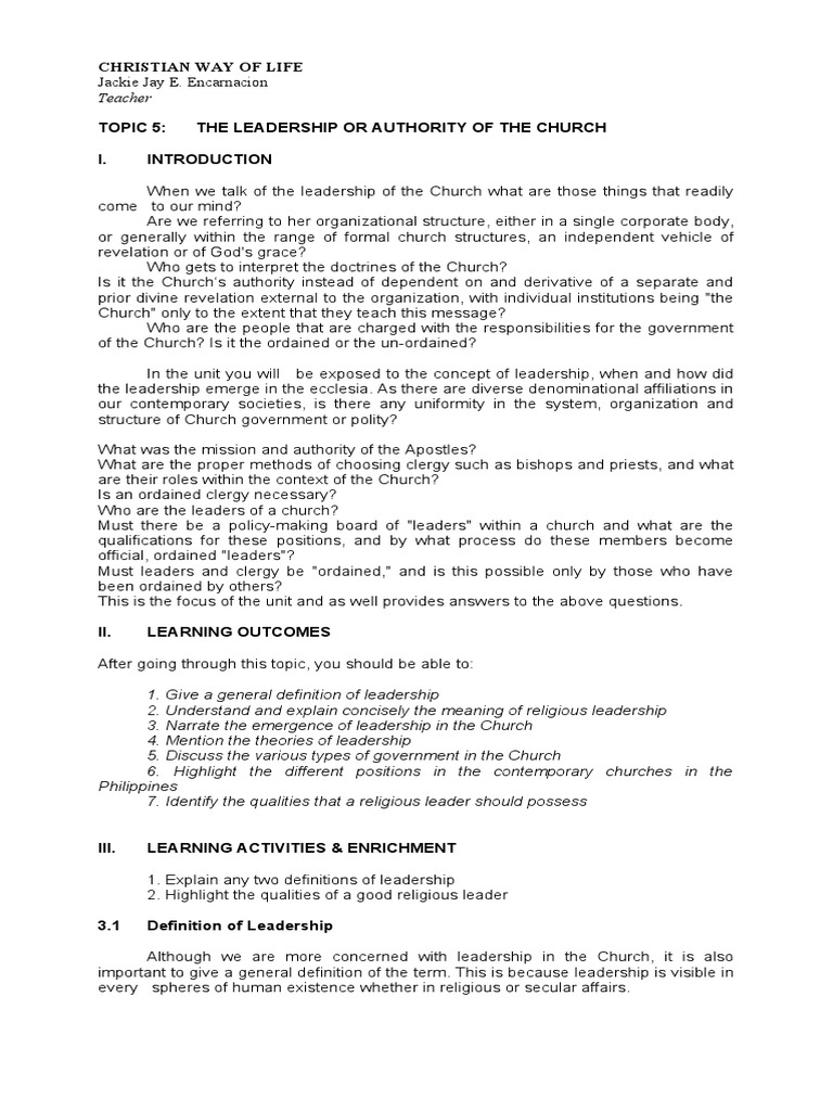 Church Leadership and Governance Explained | PDF | Christian Church ...