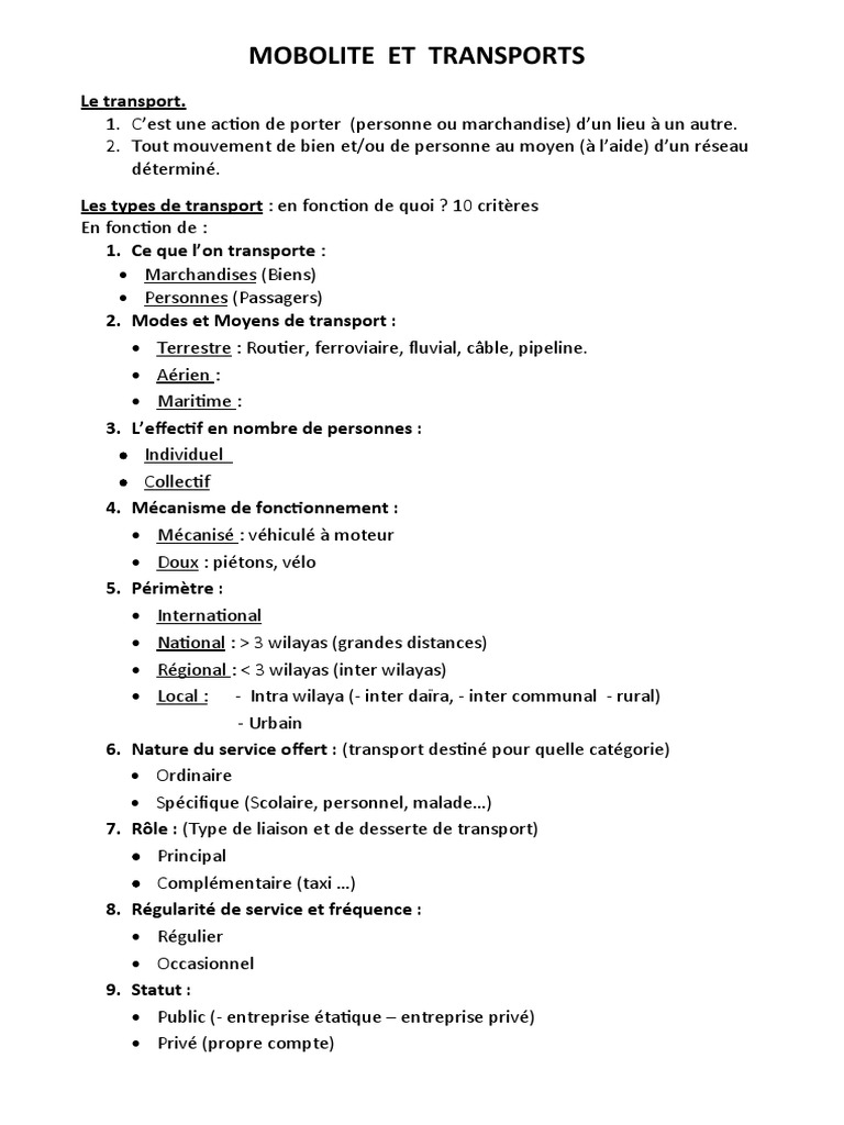 Mobilité et Transport : Concepts Clés | PDF | Transport | Mode de transport