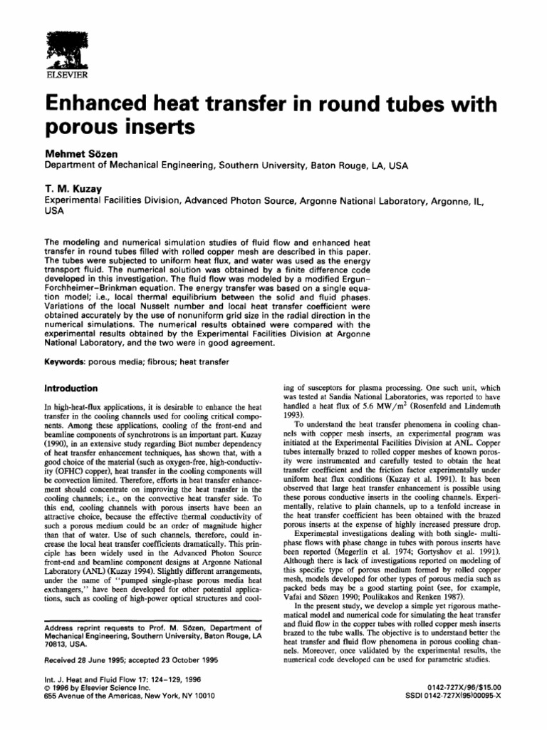 Enhanced Heat Transfer in Round Tubes With Porous Inserts | PDF | Heat ...