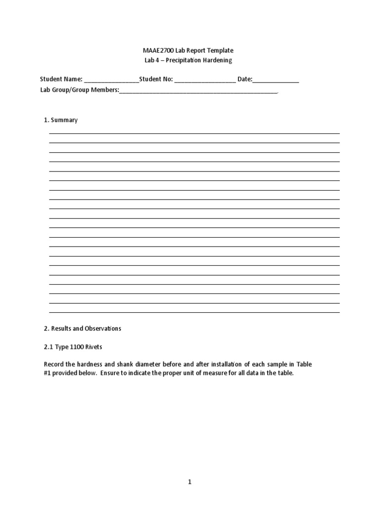 MAAE2700 Lab Report Template | PDF | Hardness | Rivet