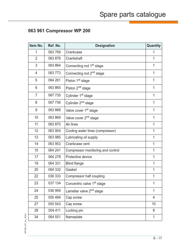 Compressor Parts Catalog for WP 200 Model Breakdown | PDF | Piston ...
