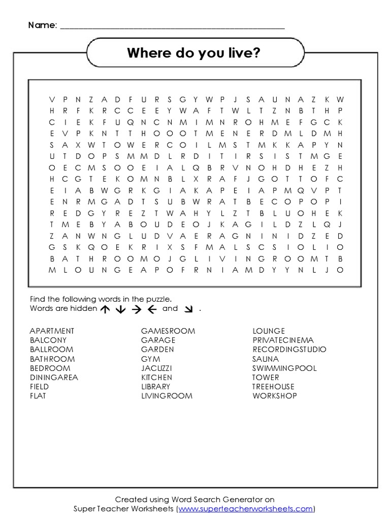 Where Do You Live? Word Search | PDF | Residential Buildings | Puzzles