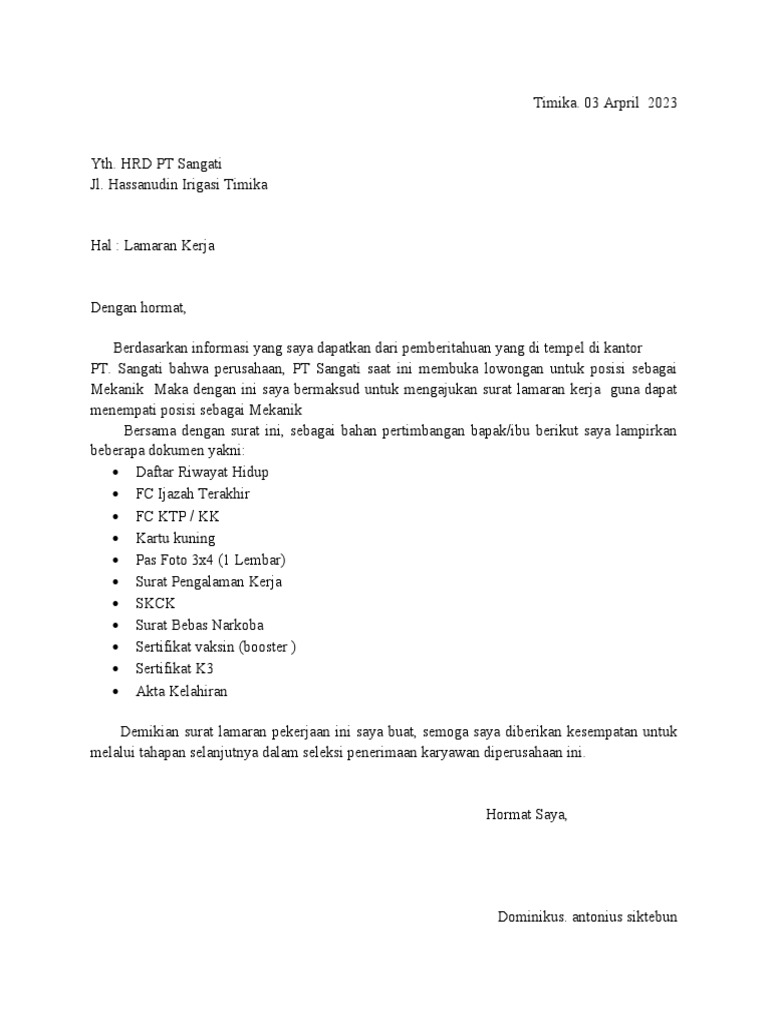 Contoh Lamaran | PDF | Karier & Perkembangan | Bisnis