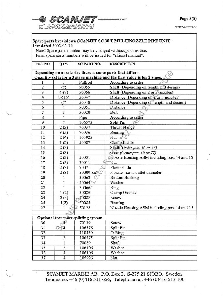Scanjet SC 30T Parts List | PDF | Mechanical Engineering | Manufactured ...