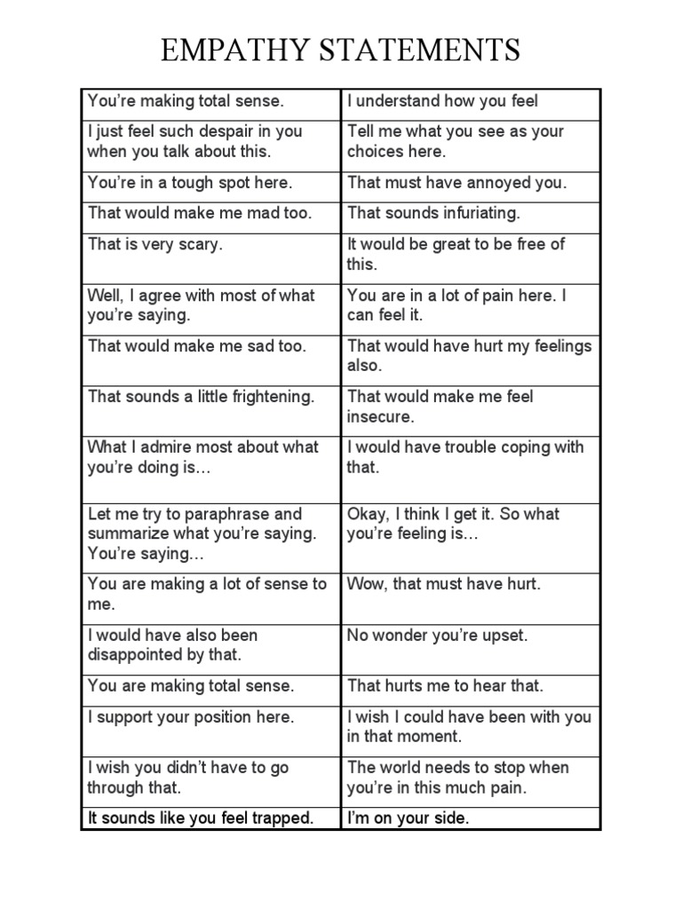 Empathy Statements | PDF | Language Arts & Discipline | Self-Improvement