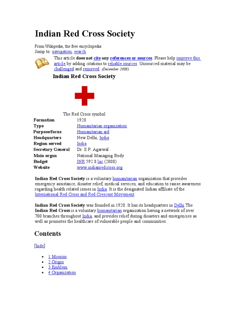 Functions of the Indian Red Cross Society | PDF | International ...