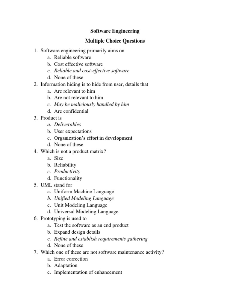 Software Engineering MCQs Guide | PDF | Software Testing | Software