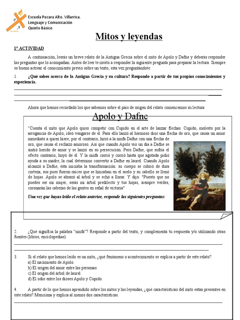 Actividades de Mitos y Leyendas 5° Grado | PDF | Ficción general