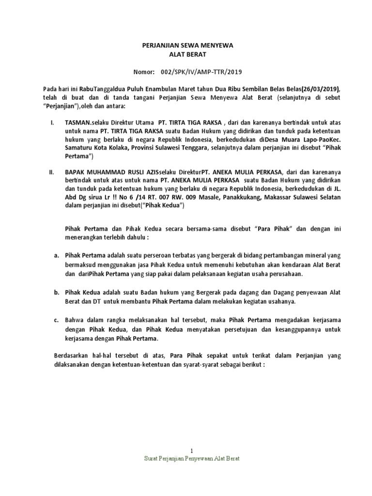 Perjanjian - Sewa Alat & DT Amp-Ttp | PDF