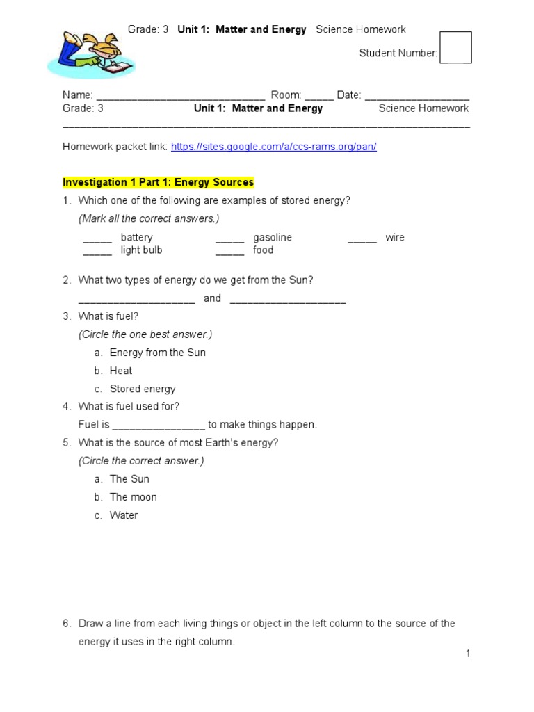 Gr. 3 - Matter and Energy - HW Packet | PDF | Fuels | Celsius