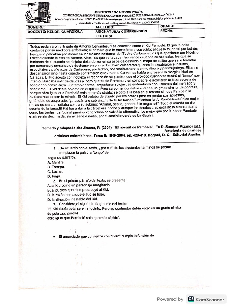 Comprensión Lectora Xamara | PDF