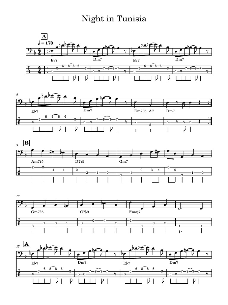 Night in Tunisia (Bass Tablature) | PDF