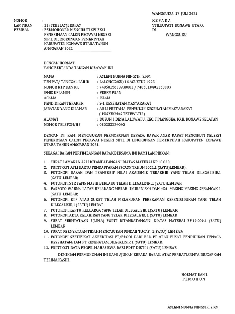 Surat Lamaran Leni | PDF