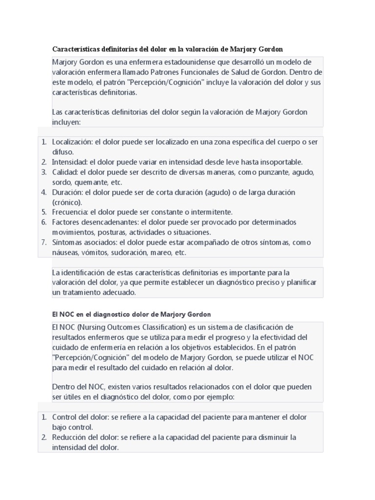 Valoración del Dolor según Marjory Gordon | PDF | Estreñimiento ...