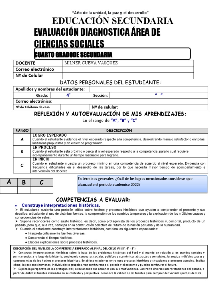 Evaluacion Diagnostica CCSS 4° 2023 | PDF | Sustentabilidad | Sistema económico