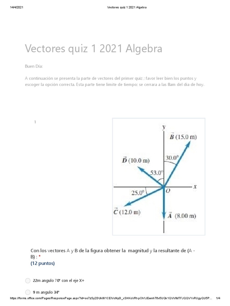 Quiz de Vectores: Algebra 2021 | PDF