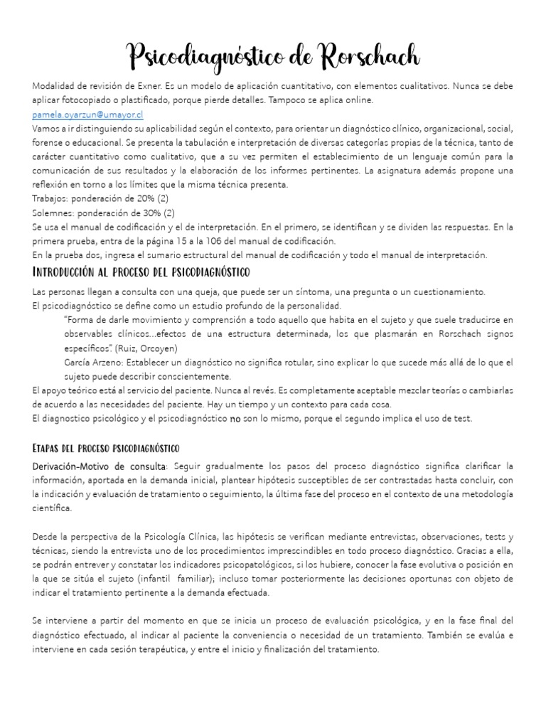 Clases Rorschach Parcial | PDF | Esquizofrenia | Percepción