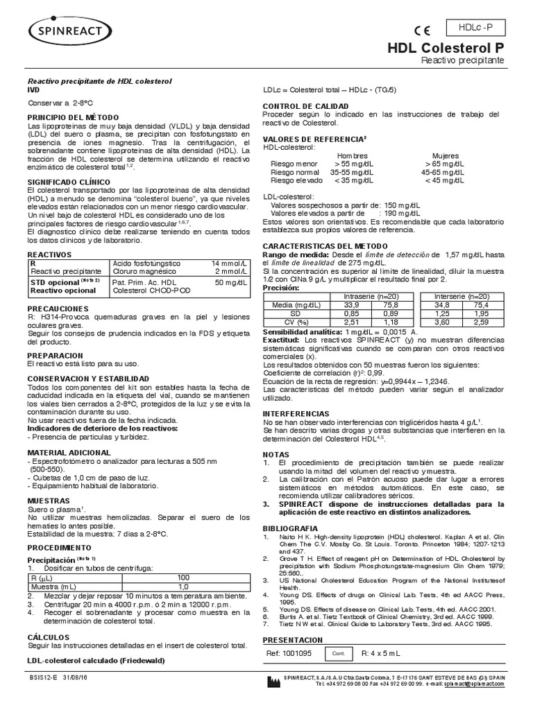 Inserto Spinreact HDL Precipitante 1001095 | PDF | Lipoproteína de alta ...