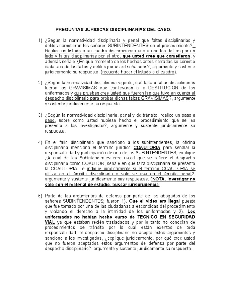 Preguntas Taller Casuística Disciplinaria Policial 2 | PDF | Justicia | Crimen y violencia