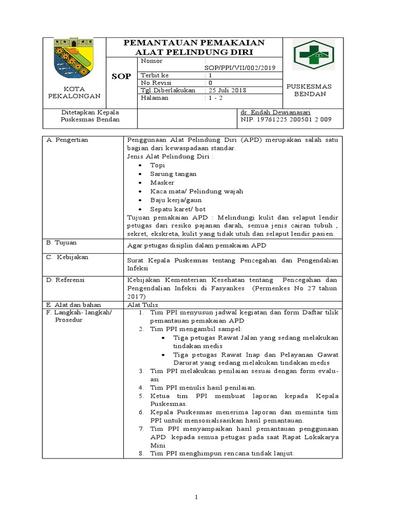 SOP PPI - Pemantauan APD | PDF