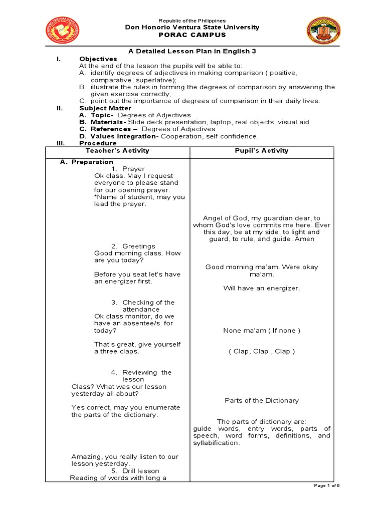 LESSON PLAN English | PDF | Adjective | Linguistics