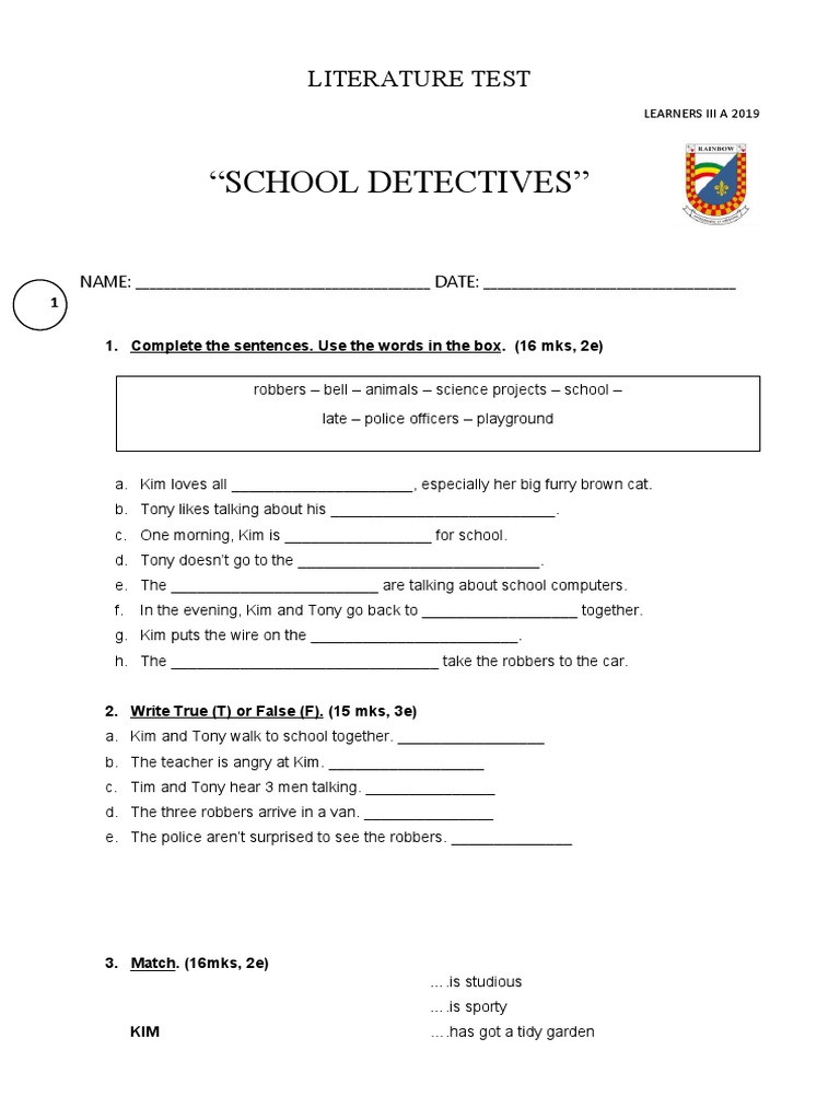 2019 Literature Exam School Detectives | PDF