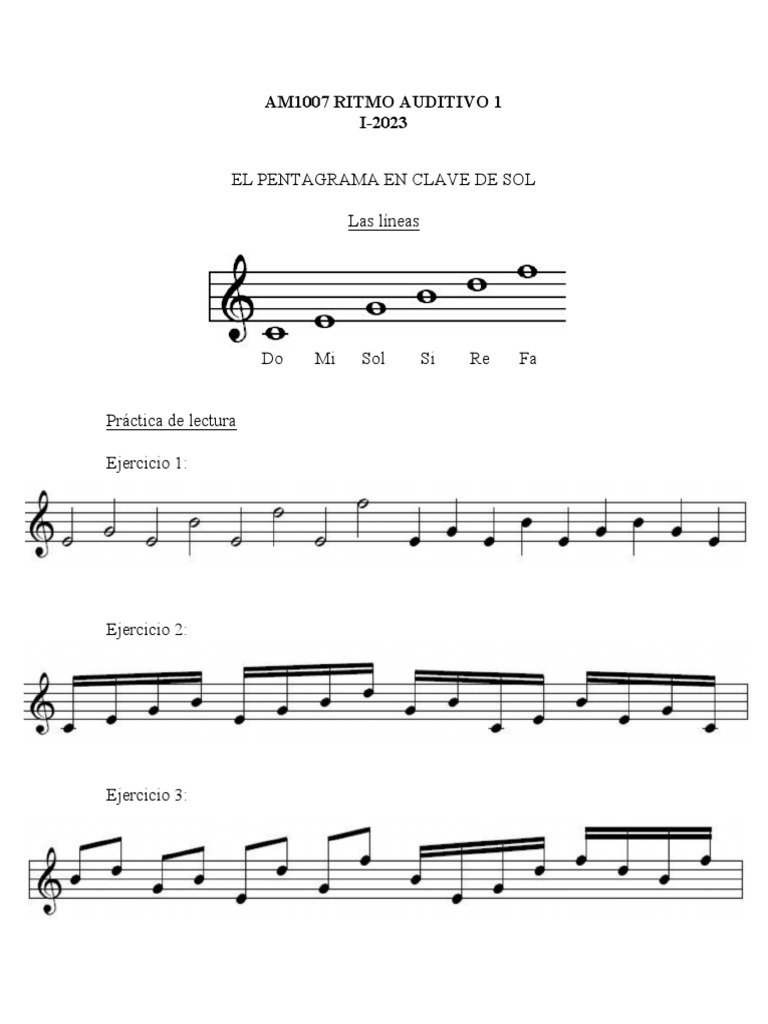 Clave de Sol (Líneas y Espacios) | PDF