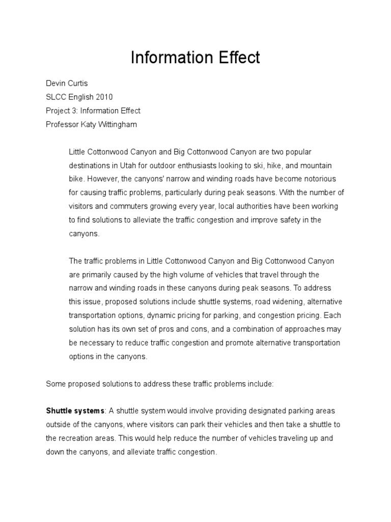 English 2010 Project 3 Information Effect | Download Free PDF | Traffic ...