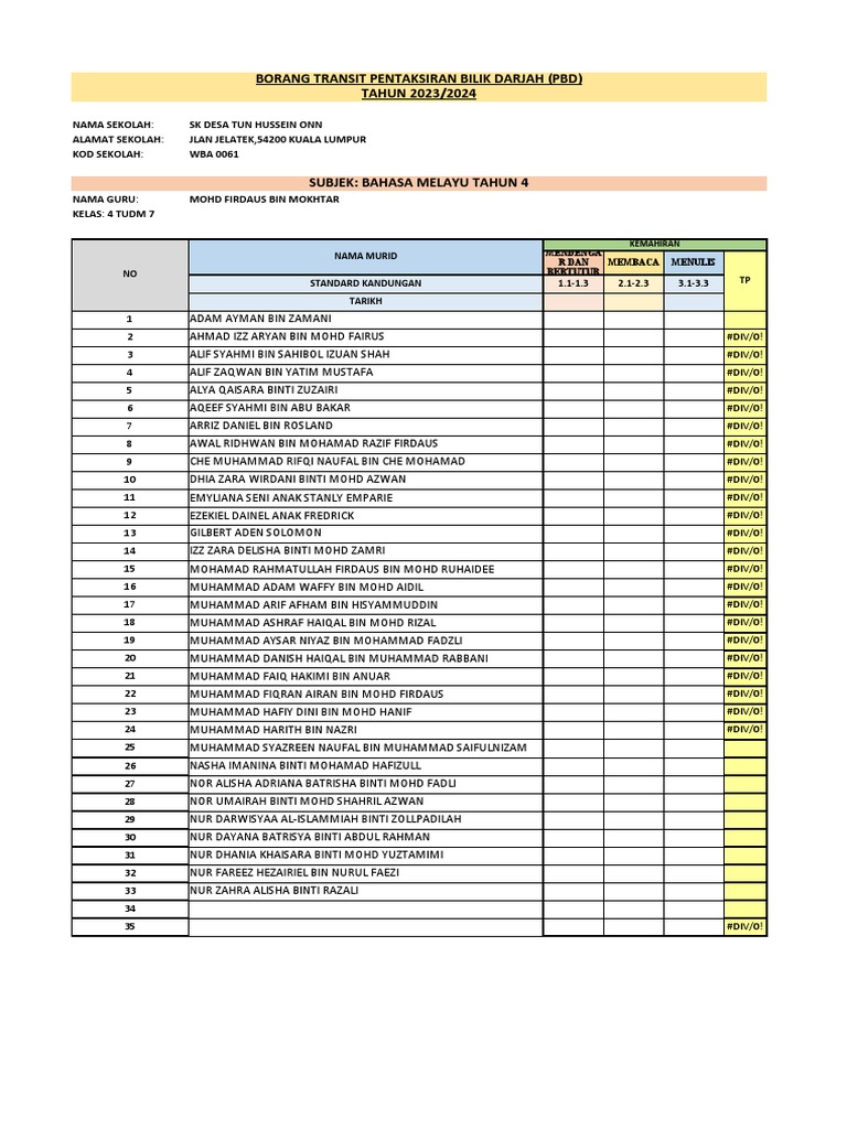 Borang Transit BM THN 4 | PDF