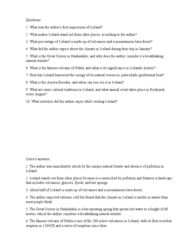 Reading. Questions | PDF | Iceland | Volcano
