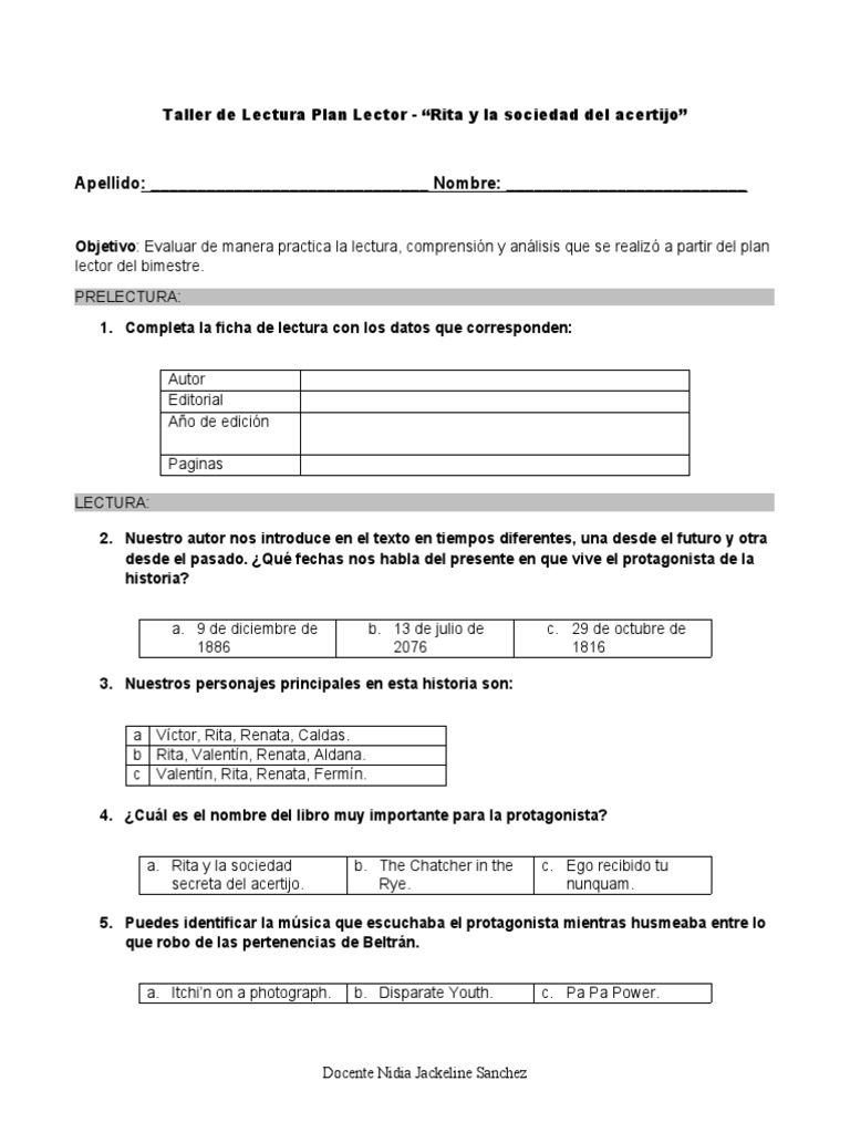 Taller de Lectura Plan Lector | PDF