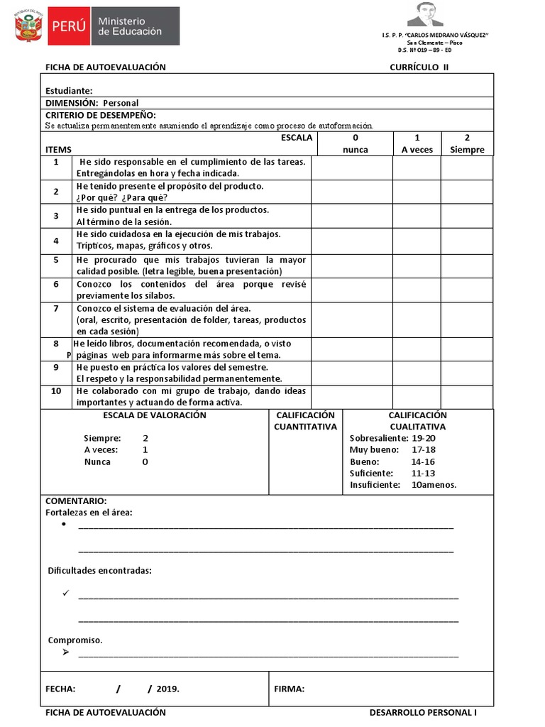 Ficha de Autoevaluación | PDF | Cognición