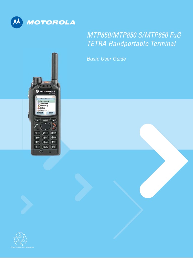 Mtp850/Mtp850 S/Mtp850 Fug Tetra Handportable Terminal: Basic User ...