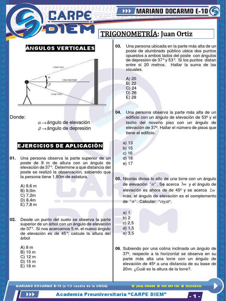 Ejercicios de Ángulos Verticales en Trigonometría | PDF | Geometría ...