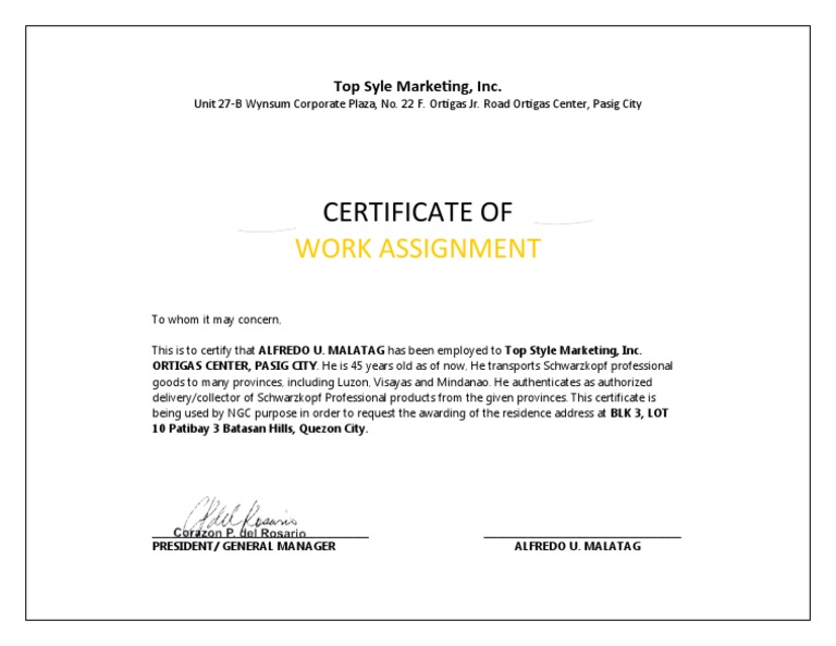 Certificate of Assignment | PDF