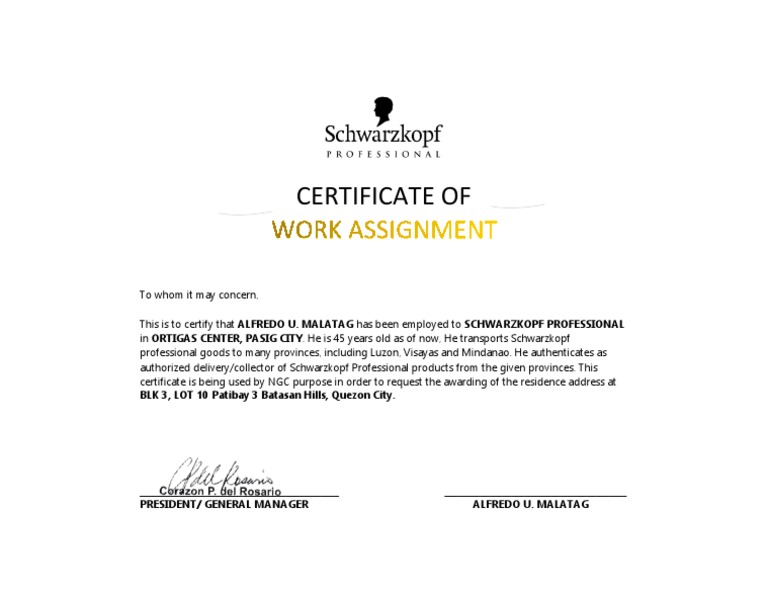 Certificate of Assignment | PDF | Career & Growth